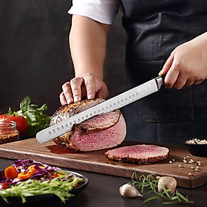 SAMURIKI Brisket Knife - Ultimate 12-inch Carving Knife, Slicing Knife with Granton Edge Designed for Briskets, Roasts, Meat, BBQ, etc. (Slicing Knife 12")
