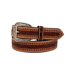 ARIAT Western Belt Mens Zig Zag Floral Tooled 34 Tan A1039108