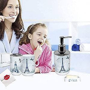 BFYLSQUE Lighthouse Bathroom Accessory Set, 6 Pieces Luxury Bath Accessories Bath Set Lotion Bottles Toothbrush Holder Tooth Mug Soap Dish Toilet Brush Rubbish, for Modern Design - Plastic