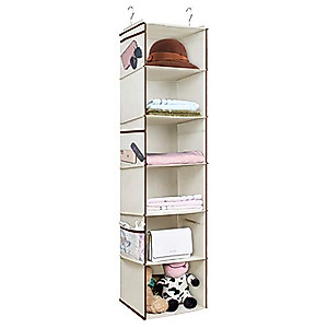 Univivi 6 Layer Closet Organizers and Storage, Hanging Shelves for Closet with 6 Side Pockets, Hanging Closet Shelves, Hanging Shoes Closet Sweater Organizer for Closet- Beige