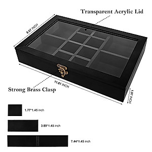 Mooncraftlogy Adjustable Rock Display Case, Crystal Collection Box with Shelves, Wood Witchy Stones Organizer Storage,Gem Holder with Lid for Seashell, Collectibles, Wiccan Gift for Women (Black)