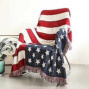 American Flag Throw Blanket Reversible Soft Woven Thick Large Tassels Rug Vintage Print Tapestry Chair Couch Sofa Bed Cover