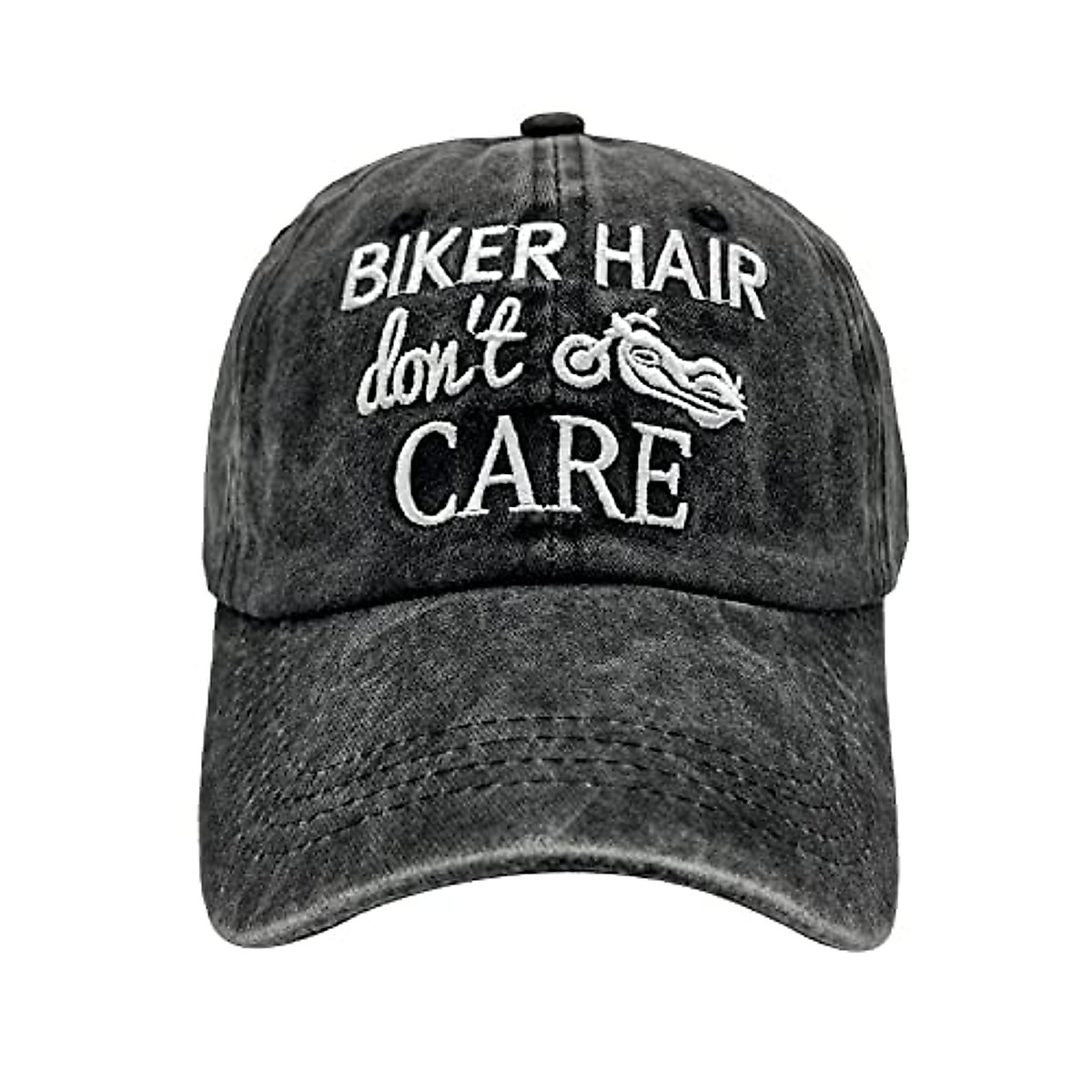 Waldeal Biker Hair Don't Care Hat for Women, Denim Washed Adjustable Baseball Cap, Black
