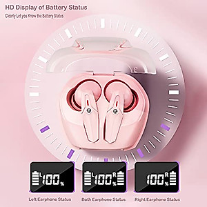 Wireless Bluetooth Earbuds,TWS Bluetooth 5.1 Earphones with Microphone,Long Battery Life Wireless Ear buds, in-Ear Headsets HiFi Stereo Headphones for Sports, Home,Office, Fit for Women Girl Pink