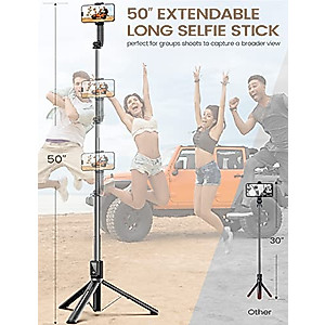ANXRE Selfie Stick Phone Tripod with Remote, 50 inch Portable 5 in 1 Selfie Stick Phone Tripod, Wireless Selfie Stick Tripod for Cell Phone Compatible with iPhone 15/14/13 Pro Max Gopro Android
