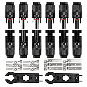KEYGMA 6 Pairs Male/Female Solar Panel Cable Connectors, 2 Pieces Spanners for PV Solar Connector, Solar Panel Connector Kit, IP67 Waterproof, 50A 1000V DC (6 Pairs)