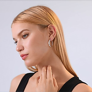 3 Pair Sterling Silver S925 Silver Lightweight Small Hoop Earrings Set Hypoallergenic Hoop Earrings for Women 20/30/40mm PABBEU