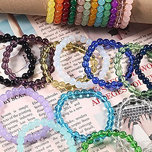 SROBENZ 15-24 PCS 8mm Crystal Round Beaded Bracelet Set Healing Glass Stretch Bracelets for Women Girl Men Round Beads Elastic Bracelets