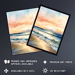 Artery8 Simple Serene Seashore Sunset Scarlet Sky Sublime Scenic Seascape Unframed Wall Art Print Poster Home Decor Premium