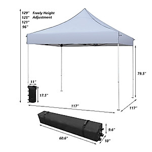 Devoko 10x10ft Patio Pop Up Canopy Tent Outdoor Portable Instant Folding Shelter Canopy Tent for Parties with Wheeled Carry Bag & Sand Bags(Grey)