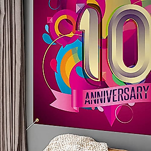 Happy 10th Anniversary Backdrop Banner Decor Red – Cheer to 10 Years Wedding Anniversary Party Theme Decorations for Men Women Supplies