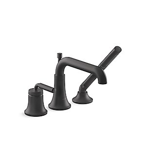 Kohler 26441-4-BL Tone Deck-Mount Bath Faucet with Handshower Set, Bathtub Faucet with Diverter Spout and Single Lever Handle, Matte Black