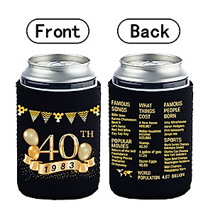40th Birthday Can Cooler Sleeves Pack of 12-1983 Sign - 40th Birthday Party Supplies - 40th Anniversary Decorations - Black and Gold Fortieth Birthday Cup Coolers