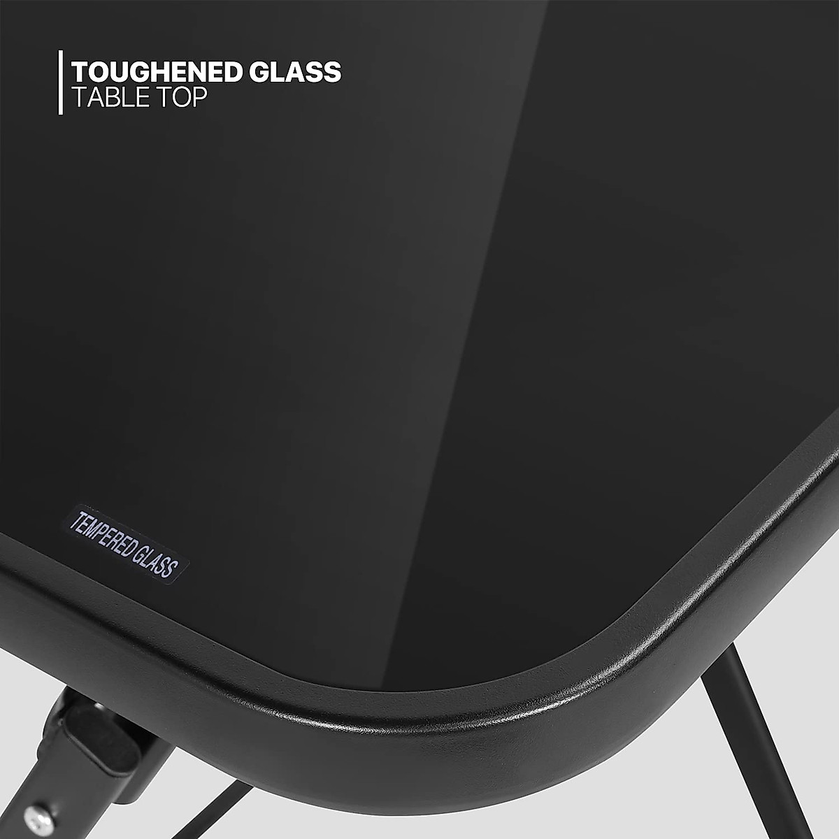 MoNiBloom 3 Piece Patio Bistro Dining Furniture Set, 2 Foldable Chairs and Round Table w/Tempered Glass Tabletop for Lawn Garden Backyard