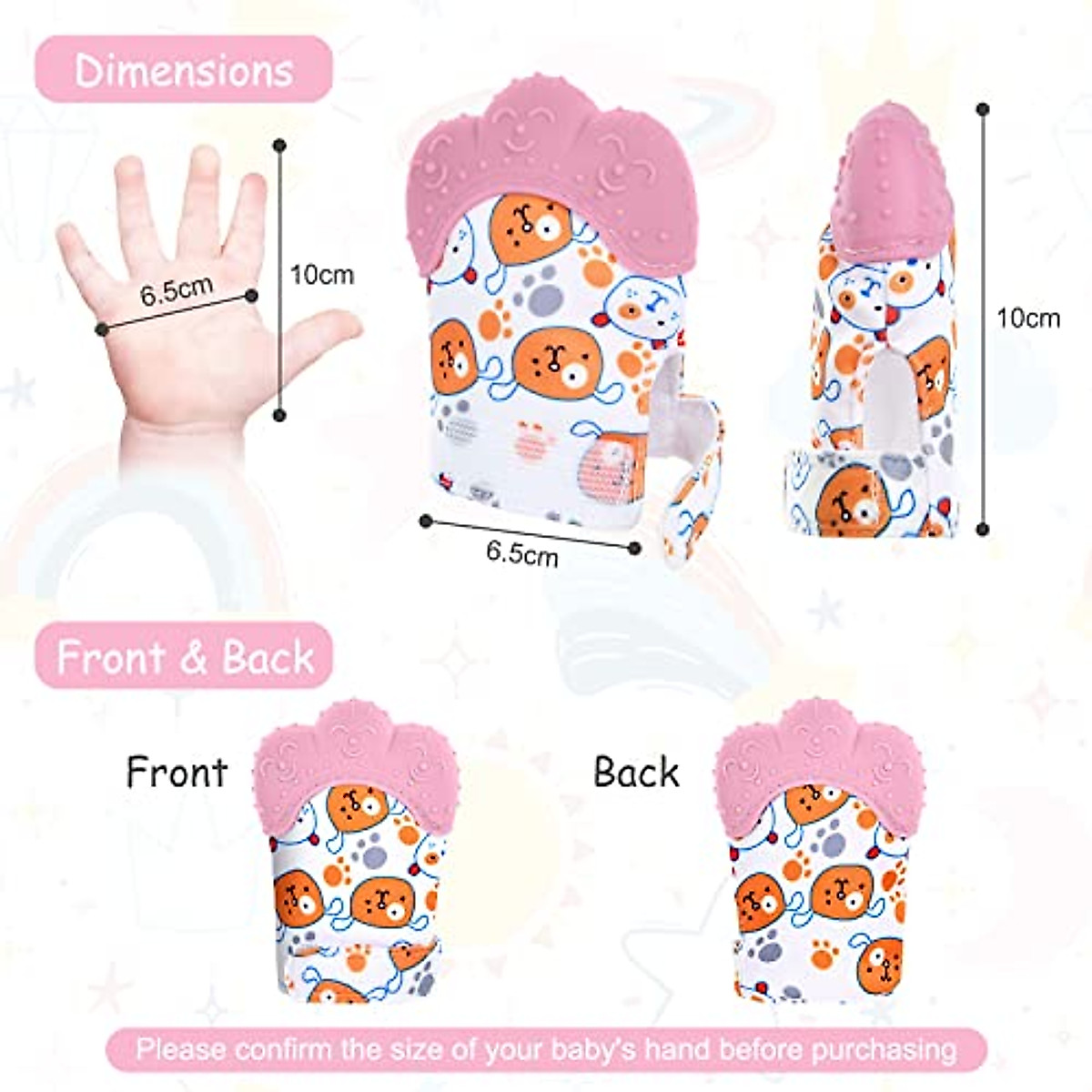 2Pack Silicone Teething Mitt, Soothing Infant Teething Mitten Pain Relief, Prevent Scratches Glove, Safe Silicone Teething Toys for 0-12 Months