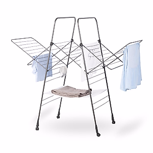 Minky Homecare Premium SureGrip Multidryer Indoor and Outdoor Clothes Drying Rack, Lightly Textured Non Slip Rungs, 82 Ft. of Drying Space, Gunmetal Gray