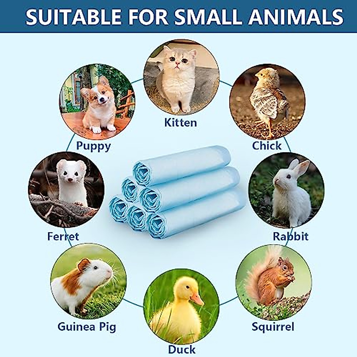 Apupmeo Disposable Rabbit Pee Pads - 20 Pcs Disposable Guniea Pig Cage Liners, Pet Pee Training Pads for Small Animals, Puppy, Kitten, Hedgehog, Hamster, Chinchilla, Bunny,Ferrets (33 * 45, Blue)