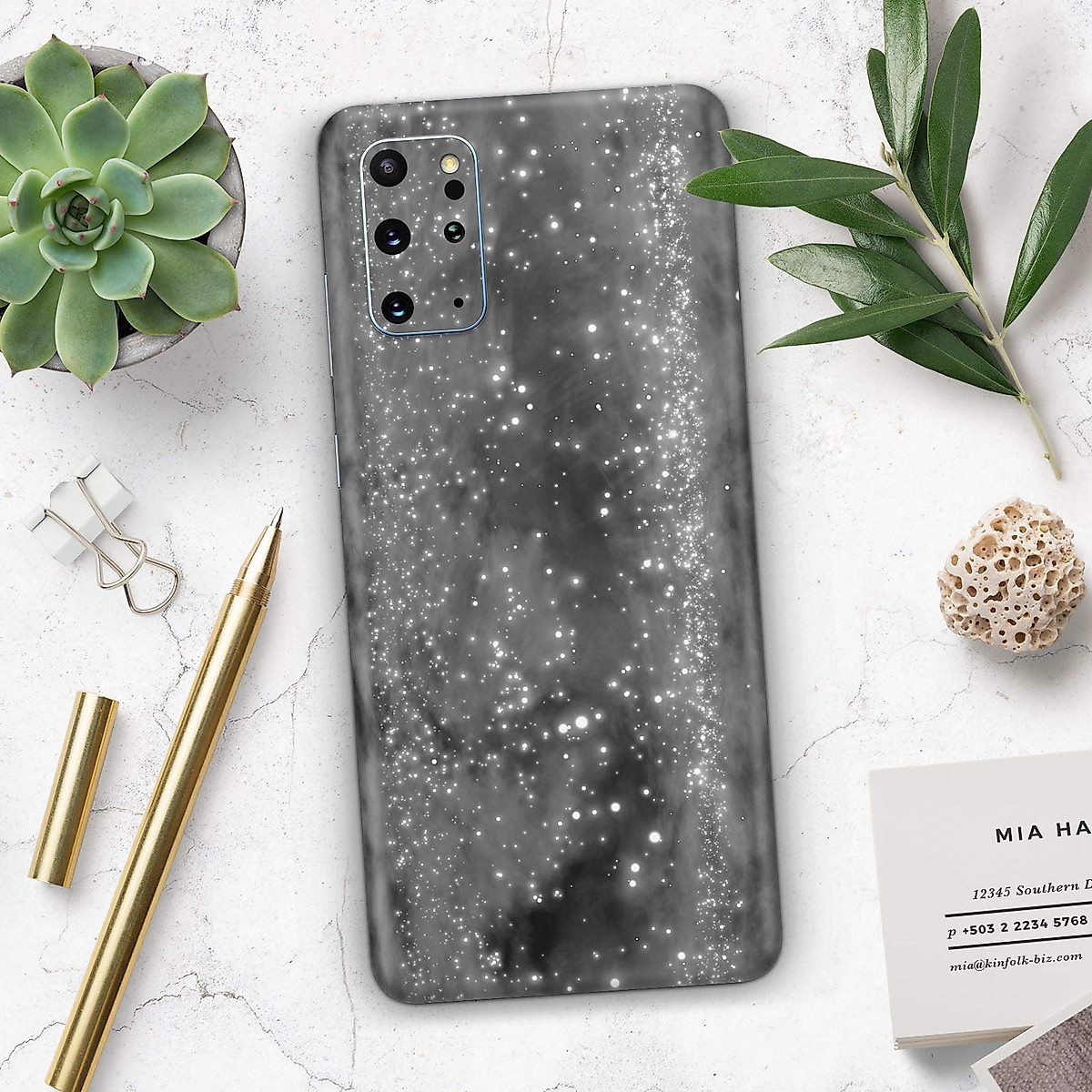 DesignSkinz Glowing Grayscale Orbs of Light Protective Vinyl Decal Wrap Skin Cover Compatible with The Samsung Galaxy S20 (Screen Trim & Back Glass Skin)