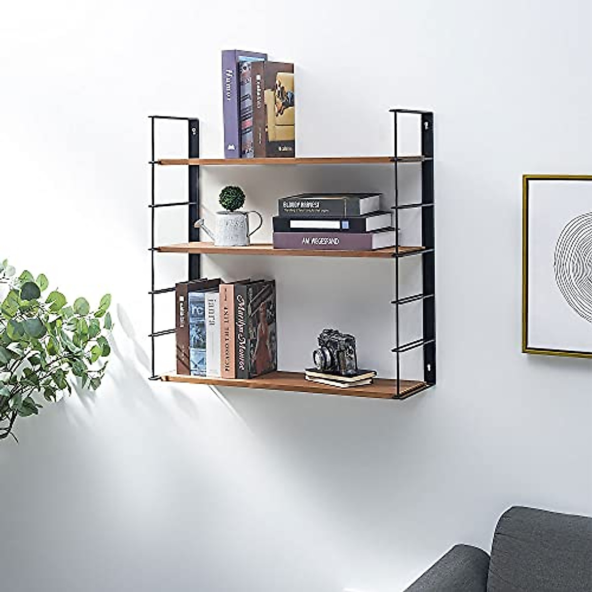 TOYLNGA Floating Shelves,3 Tier Industrial Bookcases,Wall Mounted Hanging Shelf,Modern Book Shelves Shelving for Bedroom, Living Room,Office Storage & Organization (Black)