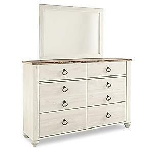 Signature Design by Ashley Willowton Coastal Cottage 6 Drawer Dresser with Faux Plank Top, Whitewash
