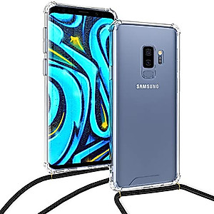 kwmobile Crossbody Case Compatible with Samsung Galaxy S9 Plus Case - Clear TPU Phone Cover w/Lanyard Cord Strap - Black/Transparent