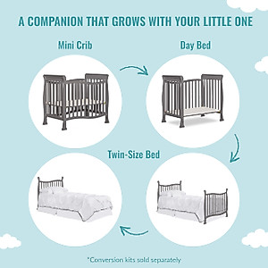 Dream On Me Violet 4-in-1 Convertible Mini Crib in Steel Grey, Greenguard Gold Certified, JPMA Certified, 3 Position Mattress Height Settings, Non-Toxic Finish