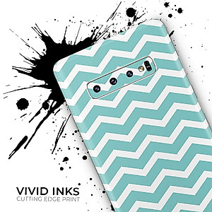 DesignSkinz White and Teal Chevron Stripes Protective Vinyl Decal Wrap Skin Cover Compatible with The Samsung Galaxy S20 (Screen Trim & Back Glass Skin)