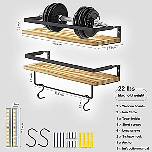 EAVA Floating Shelves, Lighted Wall Mounted Shelves,Paulownia Wood Wall Storage Shelves for Bathroom, Kitchen and Bedroom,Set of 2 with Removable Towel Holder and Hooks.