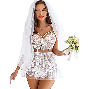 Avidlove Lingerie for Women Lace Exotic Negligee Bridal Nightdress White X-Large