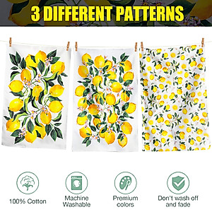 KOALAND Flour Sack Towels, Set of 3 Oversized Tea Towels for Kitchen with Printed Lemon Designs, 100-percent Cotton, Cute Kitchen Towel Set, Lemon Kitchen Decor, Decorative Dish Towels