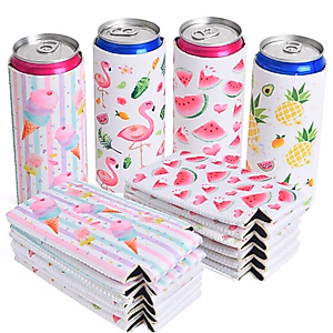 Neoprene Slim Can Sleeves - Set of 12 Can Sleeves Beer Soda Drink Coolies Caddies Collapsible Reusable Thermocoolers for Weddings Bridal Shower Birthday Bachelorette Parties