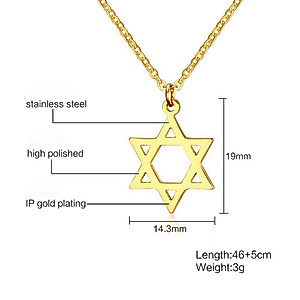 AILUOR 18K Gold Plated Megan Star of David Pendant Necklaces, Six Pointed Megan Star Jewish Israel Jewelry for Women/Men Hip Hop Jewelry (Gold)