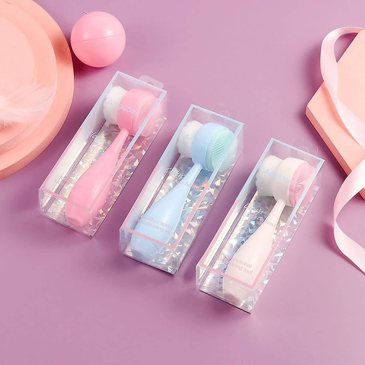 Double Side Brush with Soft Bristles for Skin Care, Silicone Brush for Massaging(White)