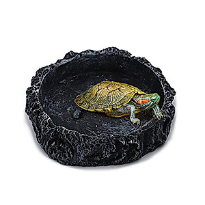 MINYULUA 2 Pack Reptile Water Dish Rock Worm Feeder Bowl Pet Feeding Tray for Tortoise, Gecko, Turtle, Snake, Lizard, Spider, Chameleon