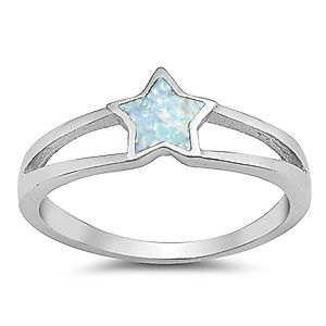 White Simulated Opal Solitaire Star Cute Ring New .925 Sterling Silver Band Size 8