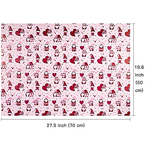 BIOBROWN Wrapping Paper Sheet - Pink with Gnome Design for Valentine's Day - Folded Flat - 19.6 inch X 27.5 inch per Sheet, Total of 12 Sheet