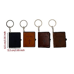 ORNOOU 8 Pieces Holy Bible Book Leather Keychain Mini English Bible Key Chain Believer Keyring
