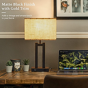 SURAIELEC Table Lamps Set of 2, Touch Control Nightstand Lamp with 2 USB Charging Port & AC Outlet, 3-Way Dimmable Table Lamp for Bedroom, Living Room, Beige Linen Lampshade, LED Bulb Included