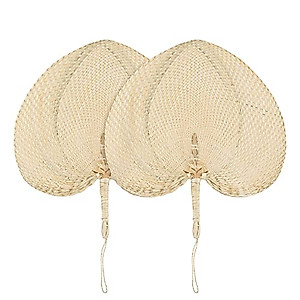 Framendino, 2 Pack Handmade Natural Bamboo Raffia Fans Hand Rattan Fan Woven Fans Plam Leaf Fans for Summer Home Wedding Decor Gift Favor