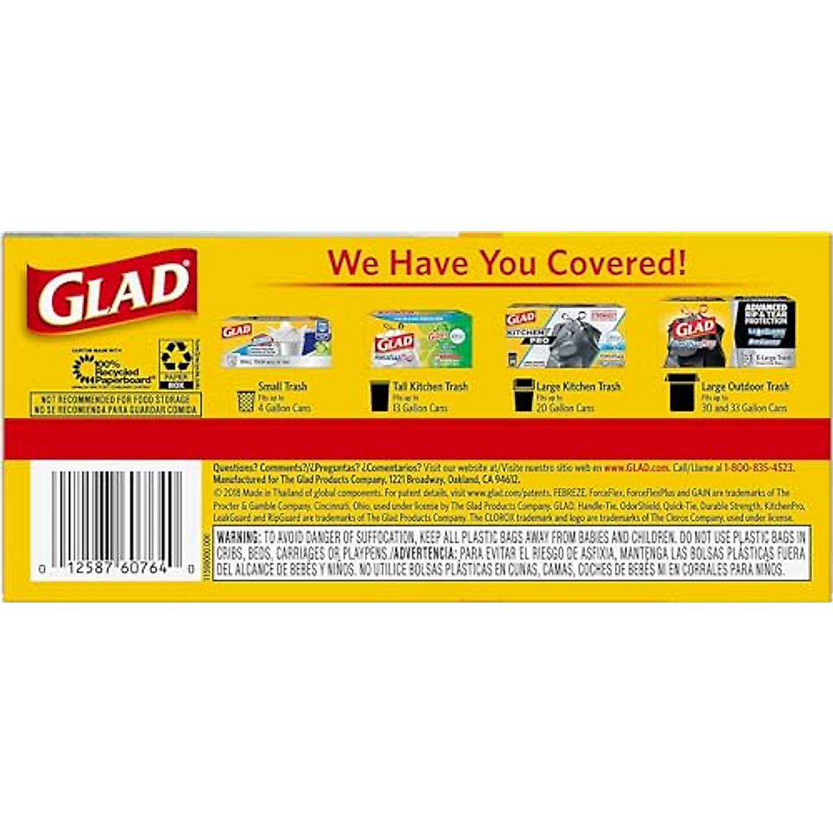 Glad 13 Gal. Tall Kitchen Handle-Tie Bags 50 ct (Pack of 4)