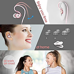 JAAMIRA Sports Wired Earbuds in-Ear Earphones with Microphone &Volume Control -Bass &Noise Isolation Over Ear Headphones with 3.5mm Jack -for Android Phone iPhone Computer Gaming Workout IPX4 Pink