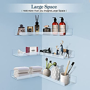 Tgzwme Clear Acrylic Floating Corner Shelves Wall Mounted 5MM Thick Bookshelf Invisible Collection Display Storage Floating Wall Ledge Shelf for Room, Kitchen, Office (3 Pack)