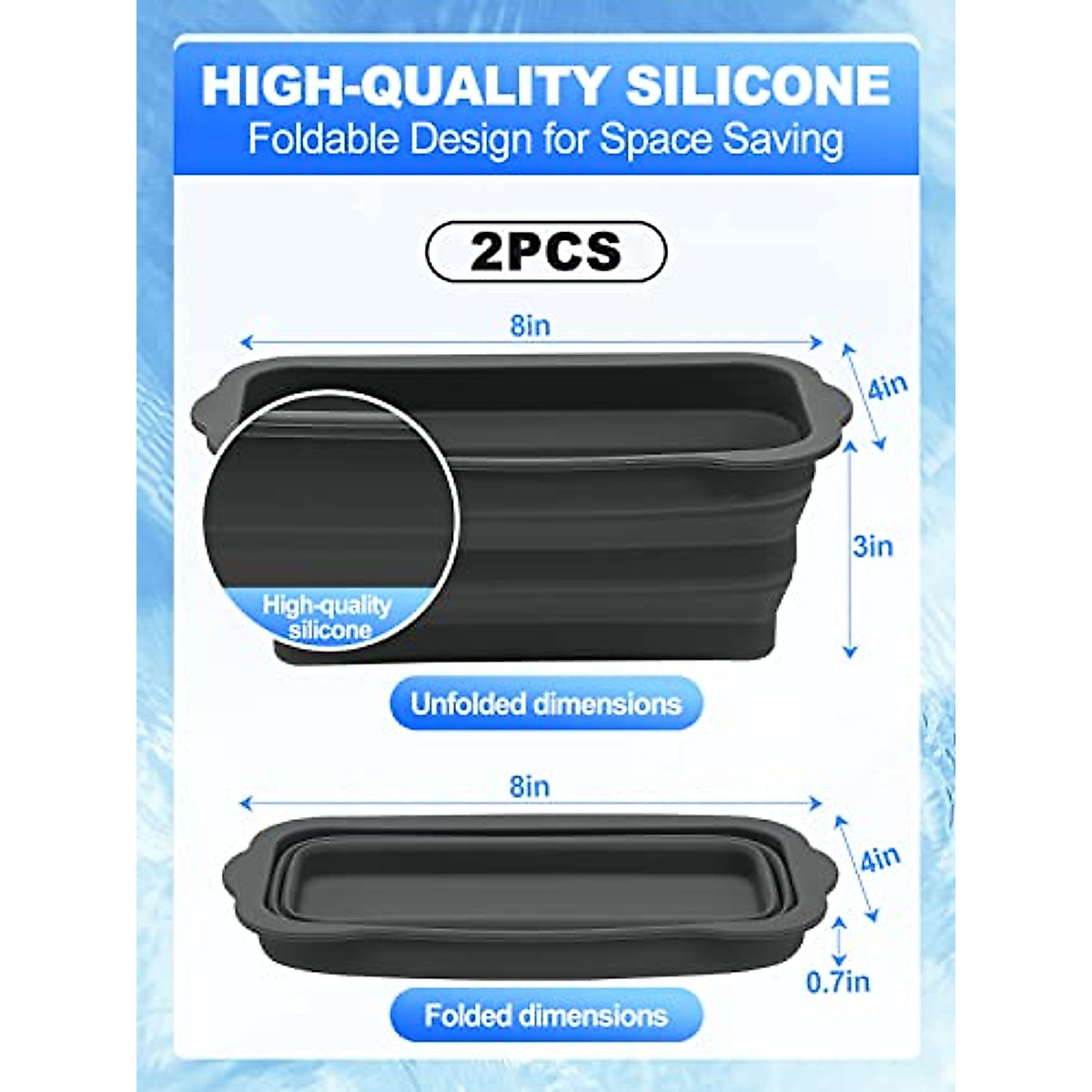 ANPHSIN 2pcs Silicone Grease Cup Liners for Blackstone, Reusable Foldable Grill Drip Pan Liners, Grease Catchers Trays Compatible with Blackstone 36/30/28/22/17inches Griddle (Black 8 x 4 x 3 in)