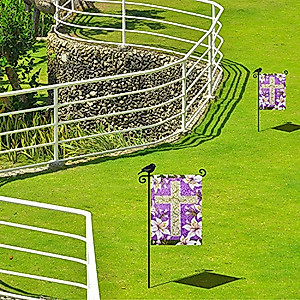 LAYOER Burlap home Garden Flag Easter Lilies 12.5x18 Inch Double Side Cross Religious Spring Flowers yard Outdoor banner