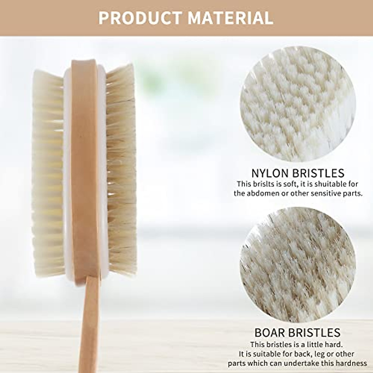 Detachable Dual-Sided Long Handle Shower Bath Brush with Soft and Stiff Bristles Back Scrubber Body Exfoliator Dry Brush Mlifasty