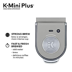 Keurig K-Mini Plus Coffee Maker, Single Serve K-Cup Pod Coffee Brewer, 6 to 12 oz. Brew Size, Stores up to 9 K-Cup Pods, Studio Gray