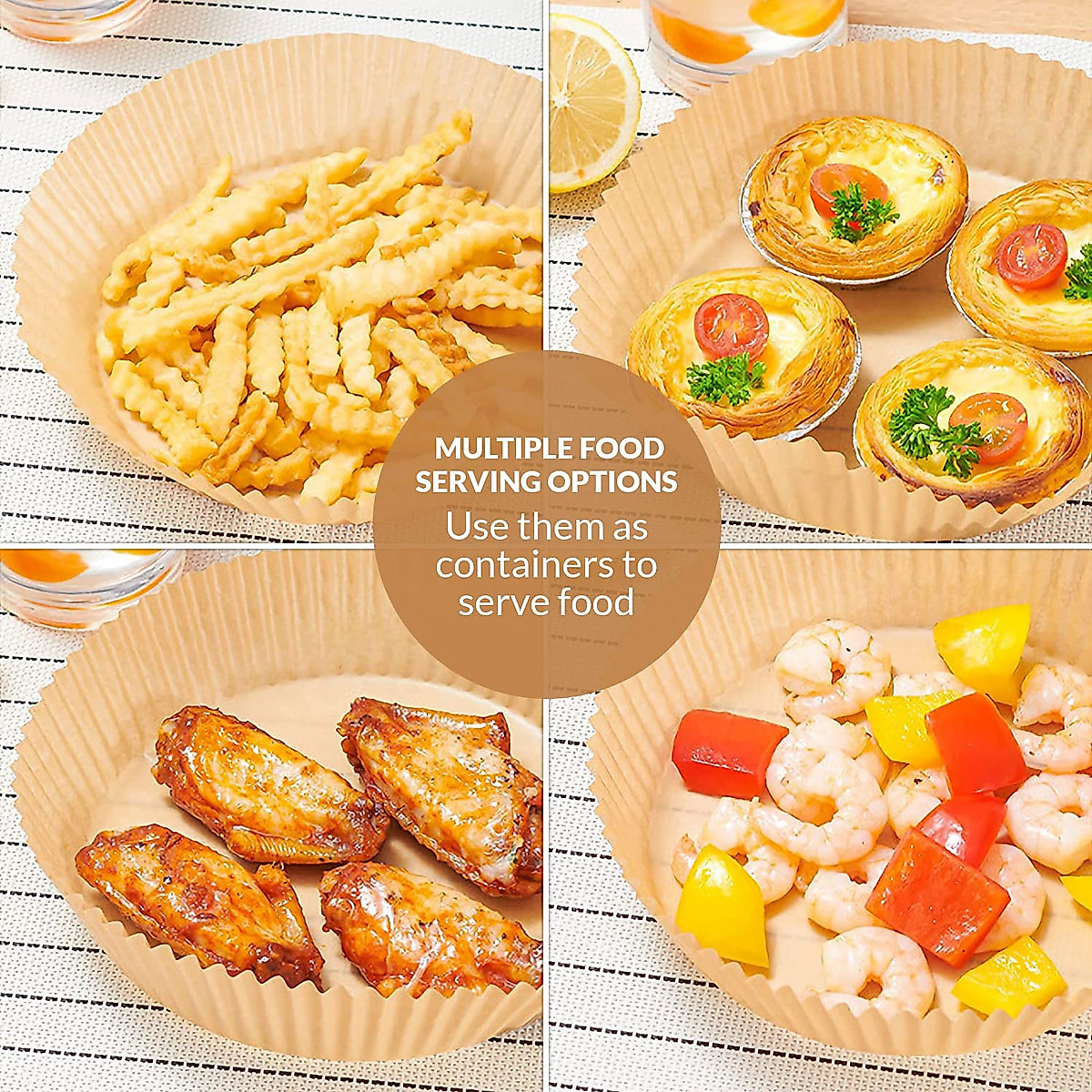 Air Fryer Liners - 100pcs Air Fryer liners Disposable | Heat Resistant, Oil-Proof & Water-proof Paper Parchment for Baking & Cooking | Food Grade Parchment for Air Fryer, Steamer, Microwave | 6.3”