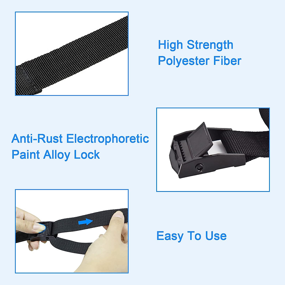 RIO Direct 2PCS Tie Down Straps, Heavy Duty Lashing Straps Adjustable Cam Buckle Tie-Down Straps for Motorcycle, Cargo, Trucks,Trailer,Luggage- 9.8' x 1" Black