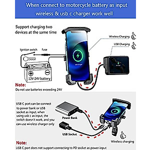 KEWIG Waterproof Motorcycle Phone Mount Qi 15W Wireless & USB C 20W Fast Chargeing Port, One-Push Automatically Lock & Quick Release Handlebar Cell Phone Holder for 4-7'' Phones
