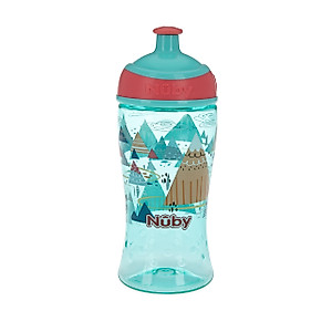Nuby Printed Kids Pop Up Sipper Water Bottle, Colors May Vary, 1 Pack, 12 Oz., Multi